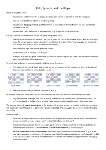 Cells, Systems, and Life Bingo FUN! | Teaching Resources