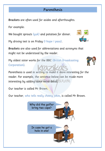 Parenthesis - Brackets, Commas, Dashes | Teaching Resources