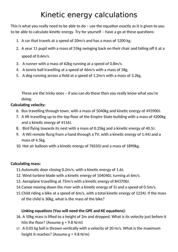 AQA GCSE Physics (9-1) - P1.5 Kinetic energy and elastic energy stores ...