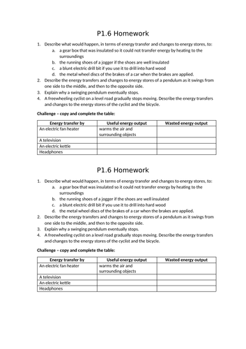 AQA GCSE Physics (9-1) - P1 Conservation and dissipation of energy ALL ...