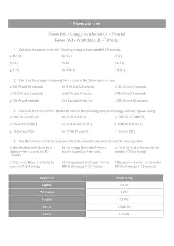 AQA GCSE Physics (9-1) - P1.9 Energy and power FULL LESSON | Teaching ...