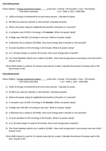 AQA GCSE Physics (9-1) - P1.9 Energy and power FULL LESSON | Teaching ...