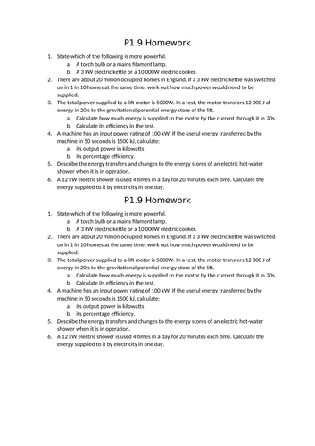 AQA GCSE Physics (9-1) - P1.9 Energy and power FULL LESSON | Teaching ...