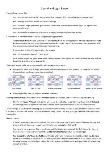 KS3 Sound & Light Bingo - FUN! FUN! | Teaching Resources