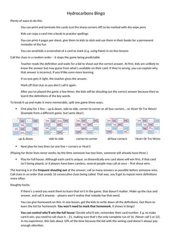 Hydrocarbons Bingo. Fun. FUN. FUN! | Teaching Resources