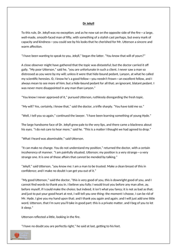 AQA Dr Jekyll and Mr Hyde: Character Analysis Tasks- Dr Jekyll | Teaching Resources