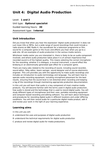 Unit 4 - Digital Audio Production Resources | Teaching Resources