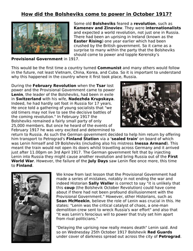 How did the Bolsheviks come to power in 1917? | Teaching Resources