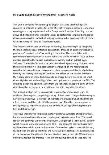 AQA Step Up to English: Component 2 Creative Writing Unit *NEW ...