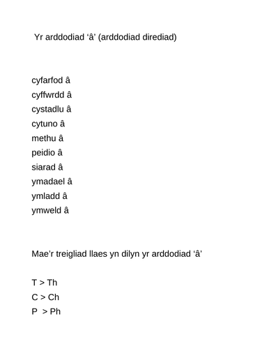 CYMRAEG AIL IAITH TGAU/SAFON UWCH gwers ar yr arddodiad dirediad ' â ...