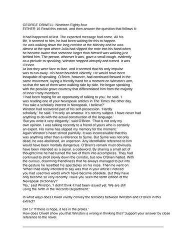 CIE IGCSE English Lit 0992/0475 - 1984 exam questions | Teaching Resources