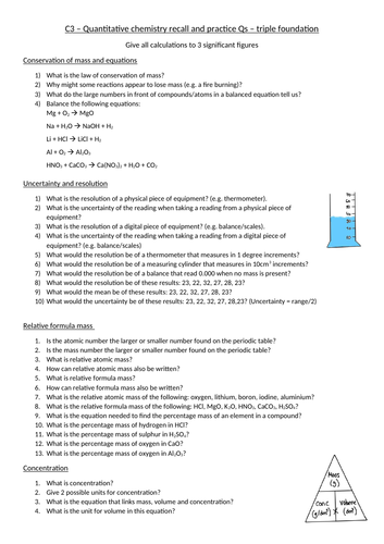 AQA Chemistry GCSE C3 Triple - Quantitative chemistry recall & practice ...
