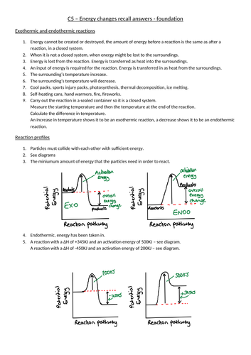 AQA Chemistry GCSE C5 - Energy changes recall Qs | Teaching Resources