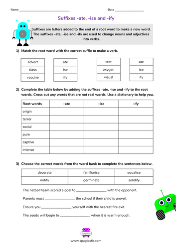Suffixes -ate, -ise and -ify | Teaching Resources