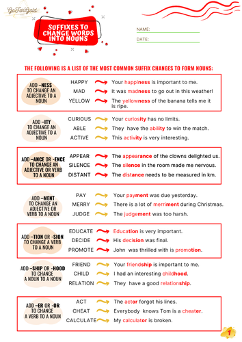 Suffixes that change Words to Nouns | Teaching Resources