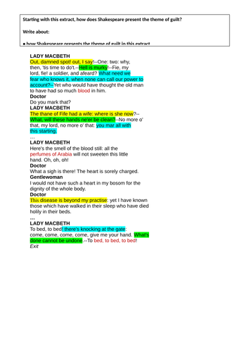 Macbeth - Essay planning on Guilt | Teaching Resources