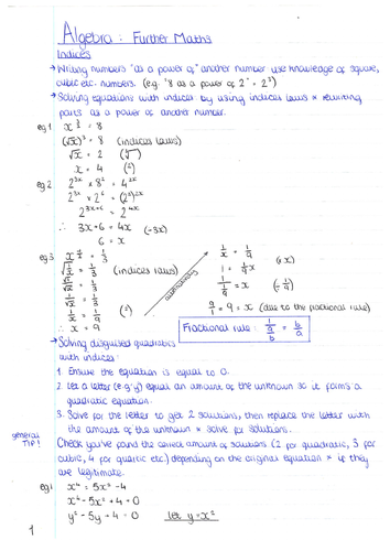 AQA GCSE 9-1 Further Maths Notes: Algebra | Teaching Resources