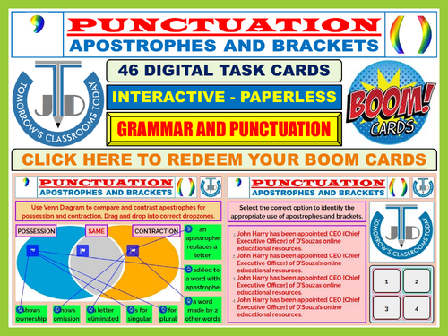 APOSTROPHES AND BRACKETS - PUNCTUATION: 46 BOOM CARDS | Teaching Resources