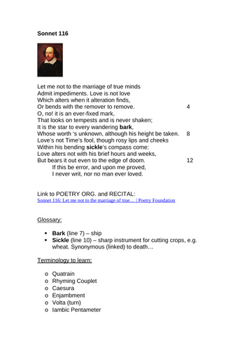 Shakespeare: Sonnet 116 | Teaching Resources