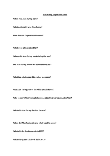 Reading Comprehension - Alan Turing | Teaching Resources