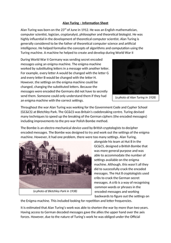 Reading Comprehension - Alan Turing | Teaching Resources