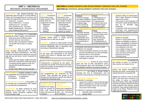 HSC | U1A1 PHYSICAL DEVELOPMENT [KNOWLEDGE ORGANISER] | Teaching Resources