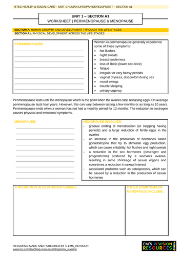 HSC | U1A1 PHYSICAL DEVELOPMENT [WORKSHEETS] | Teaching Resources