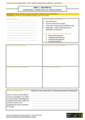 HSC | U1A1 PHYSICAL DEVELOPMENT [WORKSHEETS] | Teaching Resources