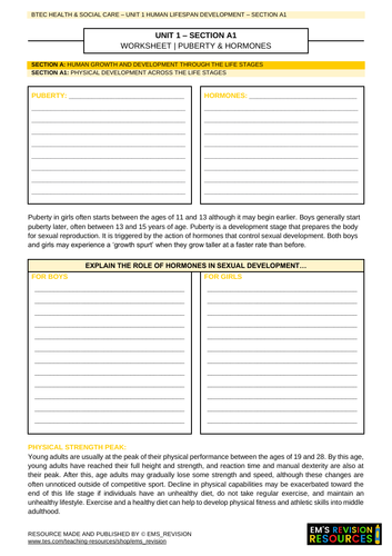 HSC | U1A1 PHYSICAL DEVELOPMENT [WORKSHEETS] | Teaching Resources