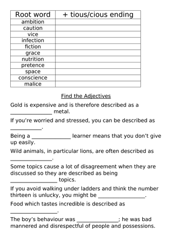 cious and tious suffixes | Teaching Resources