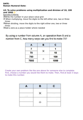 Multiplying and dividing by 10, 100 and 1000 | Teaching Resources