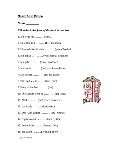 Dative Case German Worksheet - Dativ Arbeitsblatt | Teaching Resources