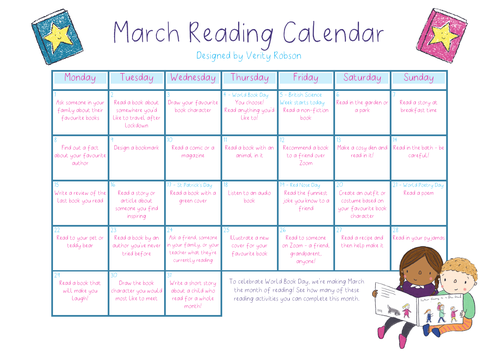 March Reading Calendar 2021 - Illustrated | Teaching Resources