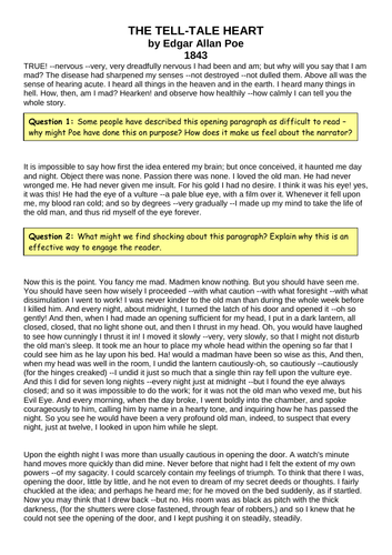 The Tell-tale Heart by Edgar Allen Poe differentiated work pack ...