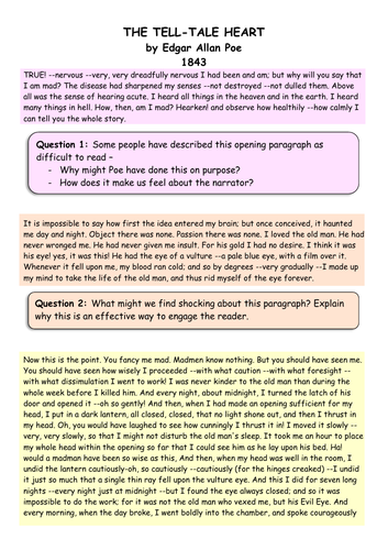 The Tell-tale Heart by Edgar Allen Poe differentiated work pack ...