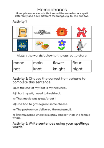 Homophones spelling activity Year 3 | Teaching Resources
