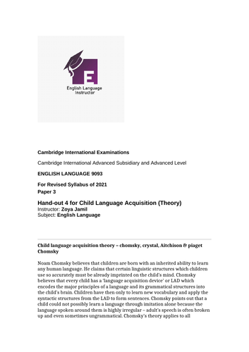 Child Language Acquisition: A Level English Language (9093) | Teaching ...