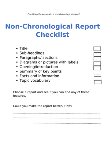 Non-Chronological Reports | Teaching Resources
