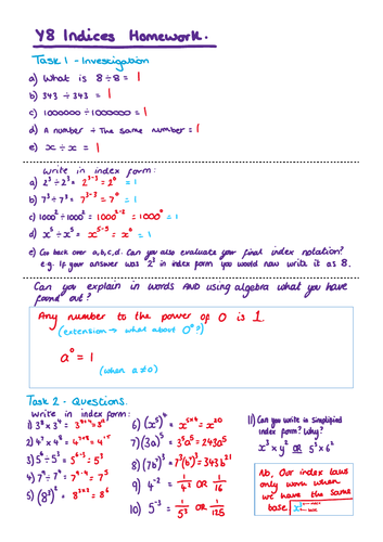Indices Power of 0 Investigation | Teaching Resources