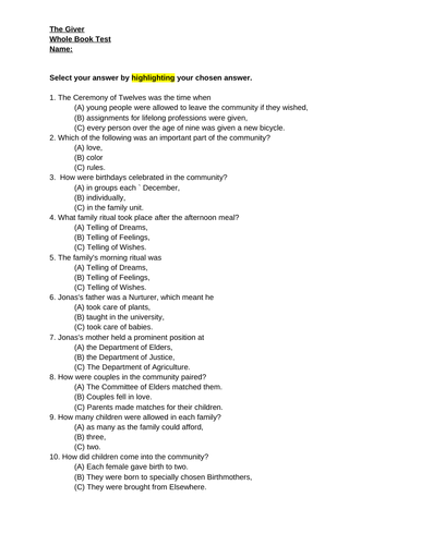 The Giver Full SOW | Teaching Resources