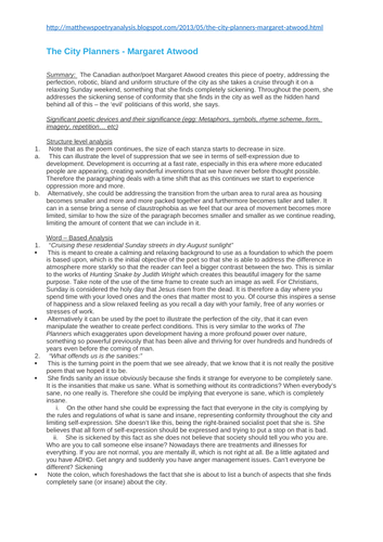 The City Planner Margaret Atwood | Teaching Resources