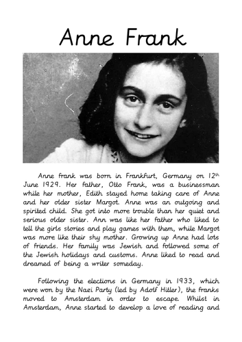 Anne Frank Guided Reading Comprehension | Teaching Resources