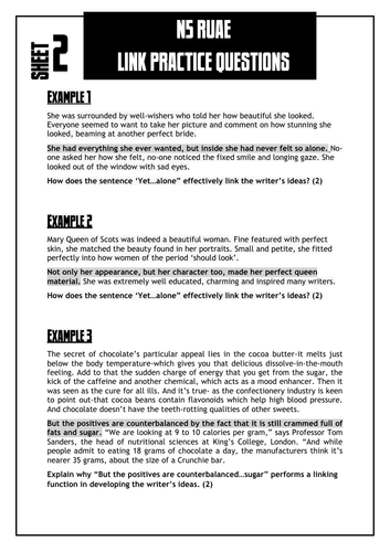 National 5 RUAE Link Questions | Teaching Resources