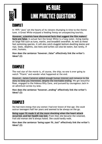 National 5 RUAE Link Questions | Teaching Resources