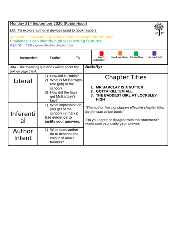 Robert Muchamore's Robin Hood Guided Reading Unit - 6 lessons including ...