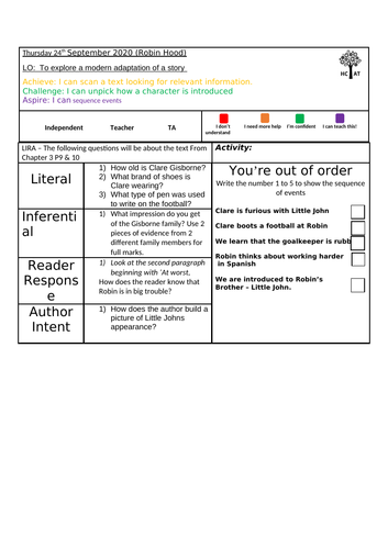 Robert Muchamore's Robin Hood Guided Reading Unit - 6 lessons including ...