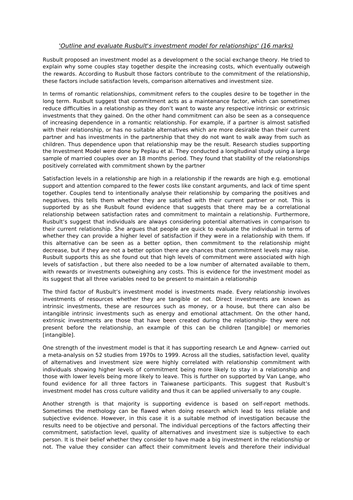 Outline and evaluate Rusbult's Invesment model 16 marks | Teaching ...