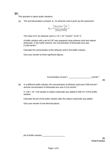 AQA A2 Chemistry Buffer solutions 2 | Teaching Resources
