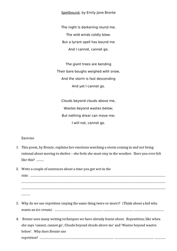 Poetry technique review, using poem by Emily Jane Bronte | Teaching ...