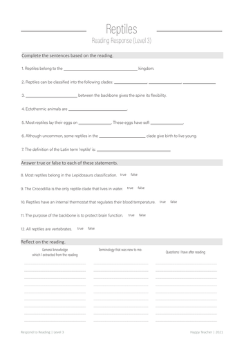 Reptiles - Science and Reading | Teaching Resources